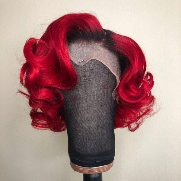 Magic Love Human Virgin Hair Ombre1b Red Pre Plucked Lace Front Wig And
