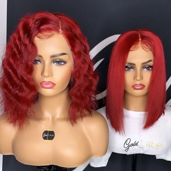 Magic Love Human Virgin Hair Ombre Red Bob Pre Plucked Lace Front Wig