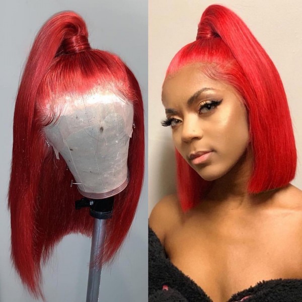 Magic Love Human Virgin Hair Red Color Pre Plucked Lace Front Wig And