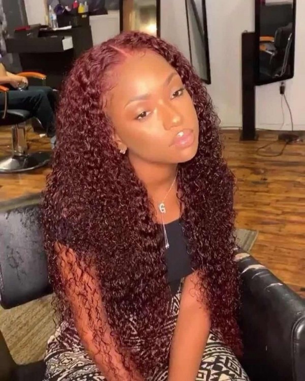 Magic Love Human Virgin Hair 99j Color Curly Pre Plucked Lace Front Wig
