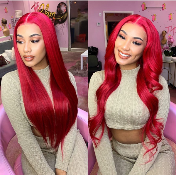 Magic Love Human Virgin Hair Ombre Red Pre Plucked Lace Front Wig And