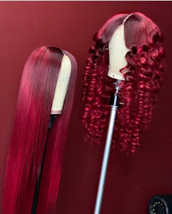 Magic Love Human Virgin Hair Ombre Red Pre Plucked Lace Front Wig And
