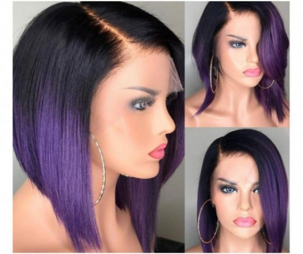 Magic Love Human Virgin Hair 1b Purple Color Summer Bob Pre Plucked