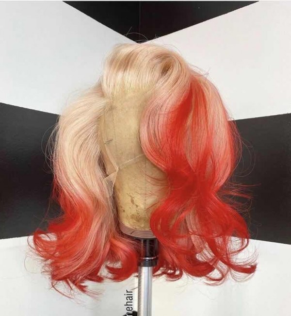 Magic Love Human Virgin Hair Ombre Red Bob Pre Plucked Lace Front Wig